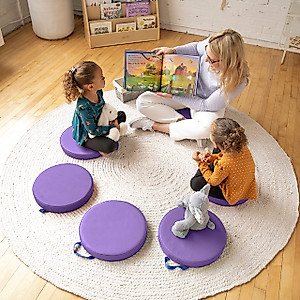 ECR4Kids SoftZone Floor Cushions with Handles, 2" Deluxe Foam, Round, Purple, (6-Pack)