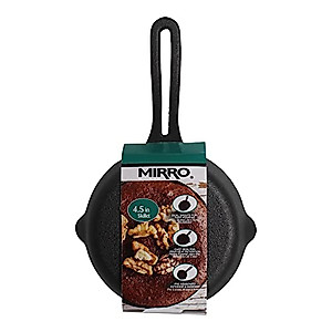 Mirro 4.5" Cast Iron Mini Skillet for Frying Pan with Drip-Spouts, Pre-seasoned Oven Safe Cookware for Camping, Indoor and Outdoor use, Black