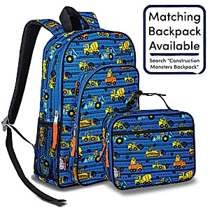 Lone Cone Kids' Insulated Lunch Box - Fun Patterns for Boys and Girls, Construction Monsters, Standard