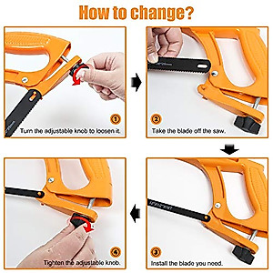 BEETRO Hacksaw Frame Set, 12’’ Hacksaw Frame, 6’’ Hacksaw Frame and 10'' Mini Hacksaw, Including Six Extra Blades, Handsaw for Metal, Wood, PVC Pipes