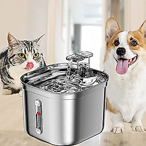 Homtyler Stainless Steel Multiple Pets Water Fountain for Cats Inside, 3 Replacement Filters&Ultra-Quiet Pump, 2.2L/73oz Automatic Dog Dispenser Water Bowl