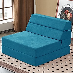 jela Sofa Bed Foldable Mattress Luxury Miss Fabric, Folding Sleeper Sofa Chair Bed Floor Mattress Floor Couch, Fold Out Couch Futon Mattress for Guest Room, Living Room (83"x33",Lightblue)