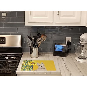 Caroline's Treasures WDK5480LCB Summer Sunflowers Wheaten Scottish Terrier Glass Cutting Board Large Decorative Tempered Glass Kitchen Cutting and Serving Board Large Size Chopping Board