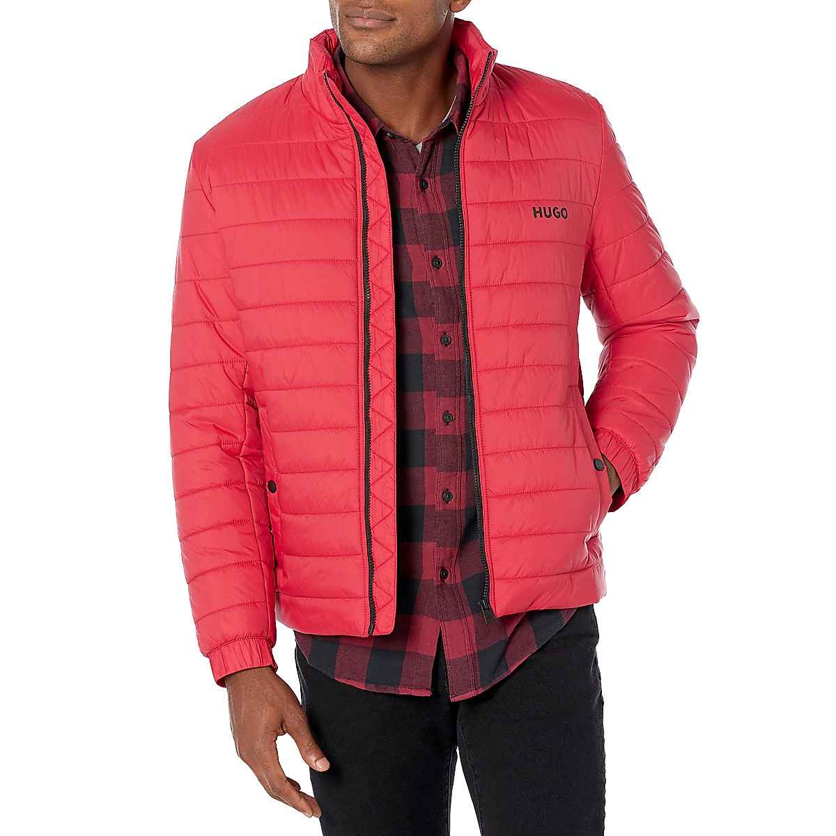 HUGO Boss Mens Lightweight Puffer Jacket Down Coat, Vibrant Red, Large US