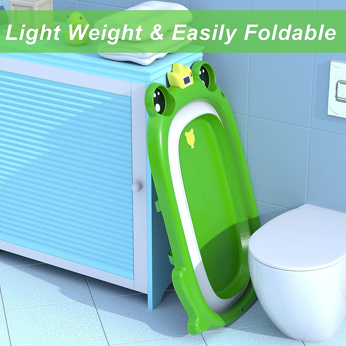 Multipurpose tub-pet tub- Foldable tub- Water Basin- Thermometer Equipped tub- Space Saving tub (Green)