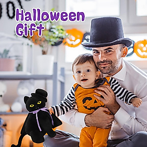 MUFEIRUO Black Cat Plush Halloween Plush, Black Cat Stuffed Animal with Hat Cloak, Halloween Vampires Decor Plushie Stuffed Cat Toys for Kids