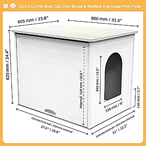 Palram Pets Tiger Large Cat Box Furniture for Large Cats, High Sided Litter Box Enclosure, Jumbo Pet House Enclosure, Easy to Clean, Hides litter robot, Side Table with Hidden Flip Up Door, White
