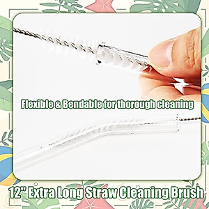 Reusable Glass Straws, Replacement Straws Compatible with 40 oz Stanley Tumbler, 4 pack Wide Straws with Cleaning Brush for Smoothies, Long Straws for Stanley Cup Accesspries, Dishwasher Safe