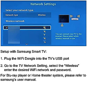 WiFi TV Adapter for Samsung Smart TV, Wireless Capable WLAN USB, Compatible Some Samsung TV, 2.4/5G 300Mbps USB Adapter