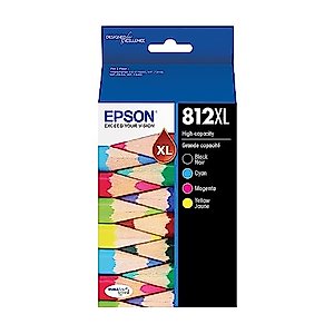 Epson 812 DURABrite Ultra Ink High Capacity Black & Color Cartridge Combo Pack (T812XL-XCS) Works with Workforce Pro WF-7310, WF-7820, WF-7840, Workforce EC-C7000