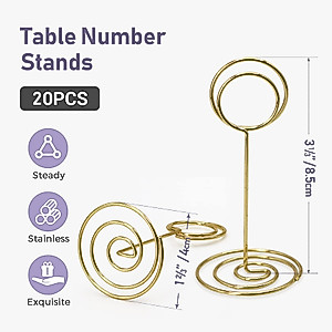 HomWanna Table Number Holders 20Pcs - 3.35 Inch Place Card Holder Table Number Stands for Wedding Party Graduation Reception Restaurant Home Centerpiece Decorations Office Memo Picture Photo (Gold)