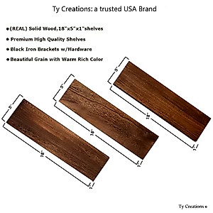 Ty Creations Wall Mounted Floating Shelves Set of 3, Rustic Wood Decorative Wall Storage Shelves with Metal L Bracket for Kitchen, Livingroom, Bedroom, Bathroom and Office