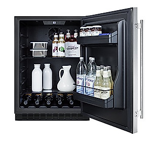 Summit AL54 ADA Height 24" Built-In Undercounter Refrigerator with Glass Shelves and Door Storage, Stainless Steel/Black