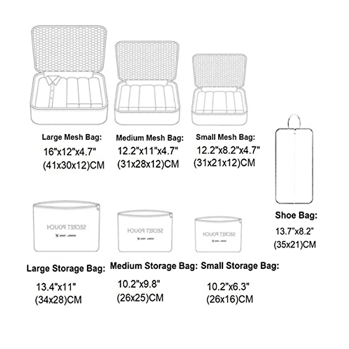 Laebevon 7 Set Packing Cubes with Shoe Bag Travel Luggage Organizer, Blue Flower)