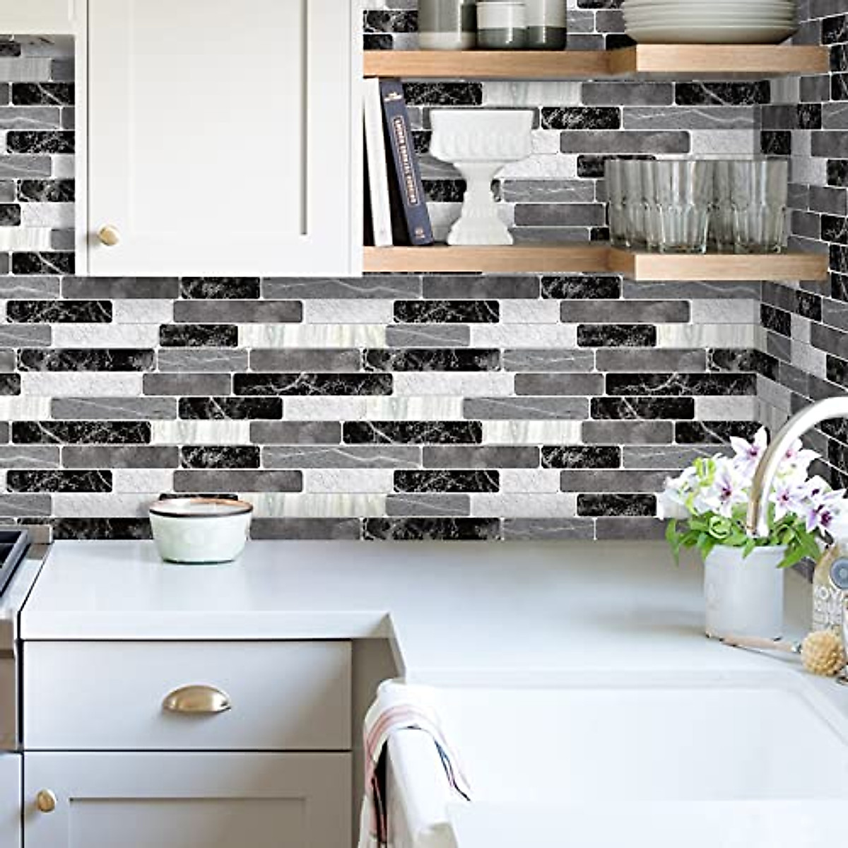 WENMER Peel and Stick Backsplash Wallpaper, Waterproof , Self Adhesive Removable Wallpaper for Kitchen Bathroom Backsplash, Tile Contact Paper for Countertop, 17.7"x 118"