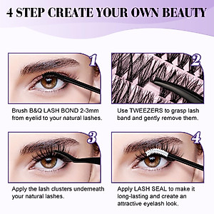 DIY Lash Extension Kit Individual Eyelash Extension Kit B&Q D Curl Cluster Lashes Individual Eyelashes with Lash Bond and Seal, Lash Applicator Tool DIY Lash Extensions at Home (Kit,40D-0.07D-8-18mix)