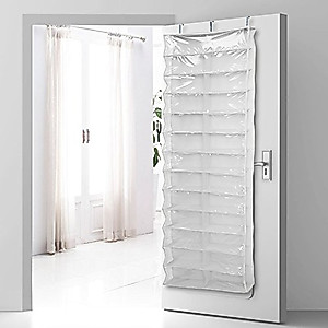 26 Pocket Shoe Organizer, Crystal Clear Over The Door Hanging Closets Storage Bag for Shoes, Sneakers or Accessories(White)