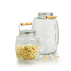 Anchor Hocking 1 Gallon Glass Barrel Jar with Lid (2 piece, brushed metal, screwable)