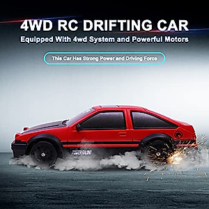 Remote Control Car RC Drift 2.4GHz 1:24 Scale 4WD 15KM/H High Speed Model Vehicle with LED Lights Drifting Tire Racing Sport Toy for Adults Boys Girls Kids Gift 2Pcs Rechargeable Batteries