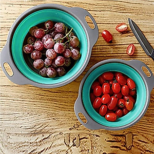 Collapsible Colander, Set of 2 PCS Collapsible Strainer, Space-Saving Kitchen Strainer, Food-Grade Silicone Folding Strainer Colander with Handle,7.7", 9.3"
