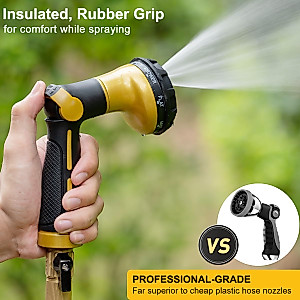 FANHAO Garden Hose Nozzle Heavy Duty, 100% Metal Water Hose Sprayer with 8 Spray Patterns, High Pressure Spray Nozzle Thumb Control On Off Valve for Outdoor Lawn & Plant Watering, Car & Pet Washing