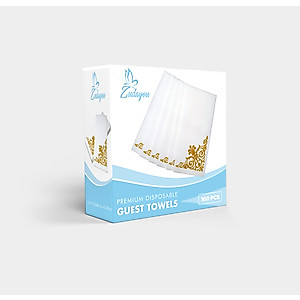 100 Bathroom Paper Hand Towels - Linen-Feel Guest Towels, Disposable Cloth Dinner Napkins, Ideal for Wedding Reception,Party Or Kitchen, White And Gold 12"x 17"
