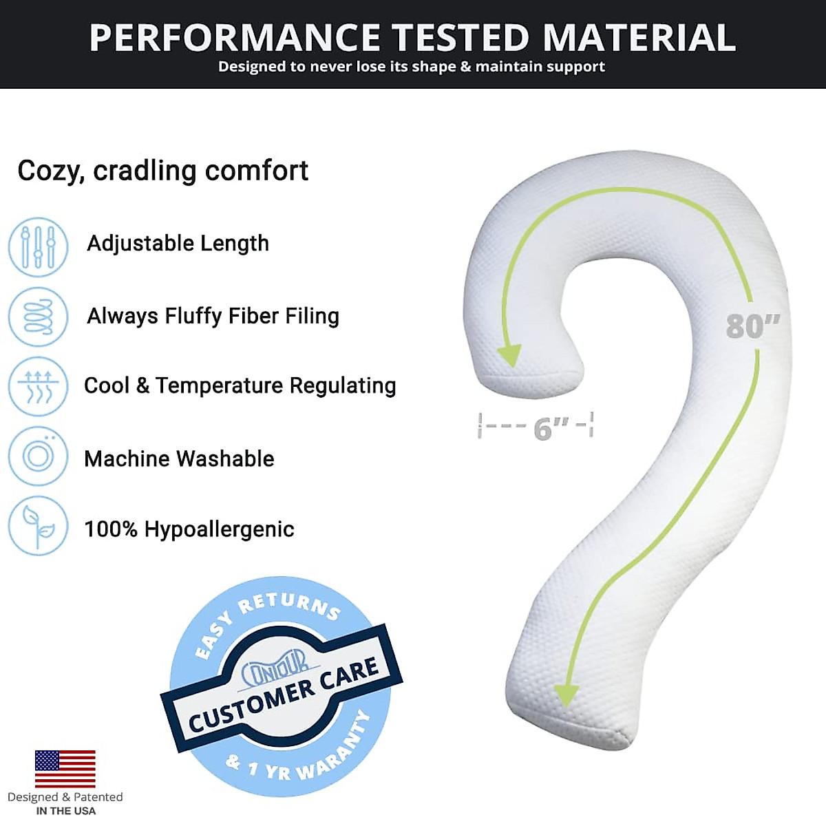 Contour Swan Body Pillow w/ Pillowcase & Mesh Laundry Bag