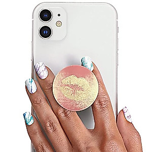 4 Pack Cell Phone Stand，Multi-Function Cellphone Foldable Finger Grip Holder for Smartphone and Tablets - Pink Ombre White Marble Rose Gold Kiss Lip