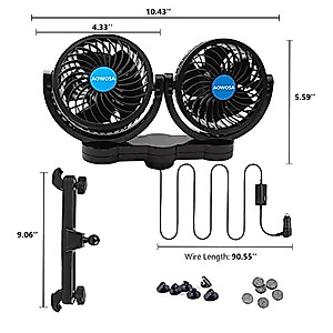 Car Fan 12V Automobile Cooling Fan for Backseat, Portable Cigarette Lighter Plug Car Seat Fan 360 Degree Dual Head Rotatable with Stepless Speed Regulation for SUV, RV, Van, Vehicles