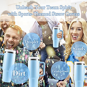 3PCS Straw Cover for Stanley Cup 30&40 Oz 10mm Cloud Silicone Straw Topper Protector Lid with 2PCS 3D Personalized Baseball Charm Stanley Tumblers Accessories (3pcs Baseball +2pcs Baseball Charm)