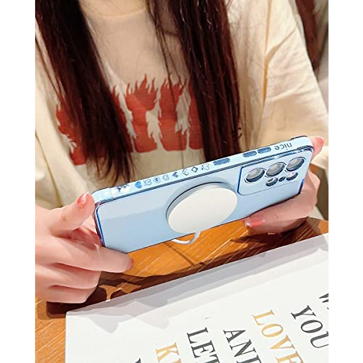 Ponnky Samsung Galaxy S21 Ultra Case for Women Girl Cute Love-Heart Compatible with Magsafe with Magnetic Wirless Charging Full Camera Bumper Shockproof Phone Case for Galaxy S21 Ultra (Blue)