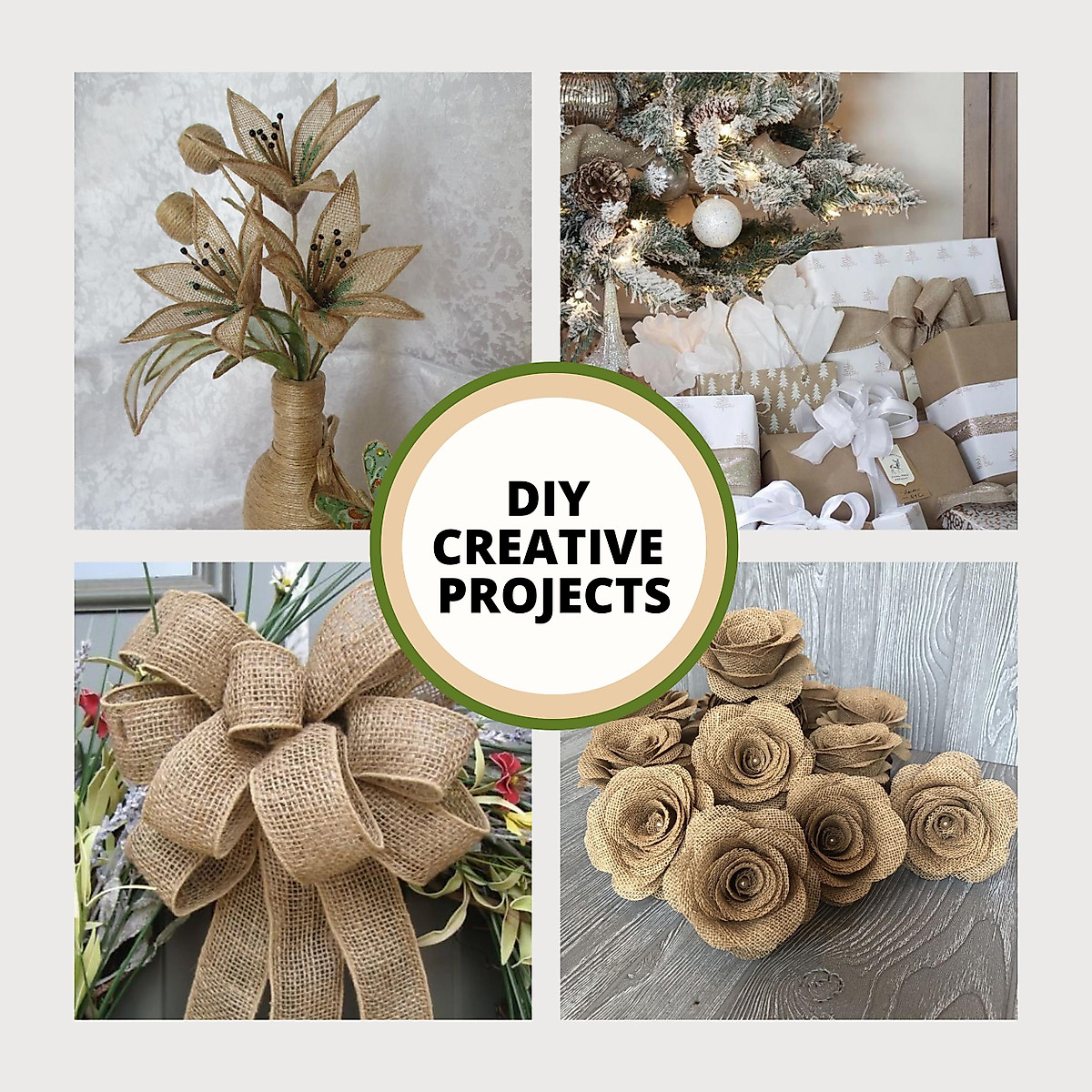 Natural Burlap Ribbon for Crafting — 3 Inch x 10 Yards Burlap Wired Ribbon for Christmas Home Decor Gift Wrapping DIY Crafts Wedding Bow Making Wreath