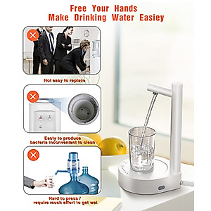 ATIDIE Intelligent Desktop Water Bottle Dispenser,USB Charging Automatic Drinking Water Pump for 5 Gallon & Universal Portable Electric Dispenser for Home,Office,Outdoor (White)