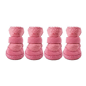 GabeFish Puppy Cute Cozy Warm Anti Slip Winter Boots for Small Medium Dogs Pets Cats Thicken Fleece Snow Shoes Pink X-Large