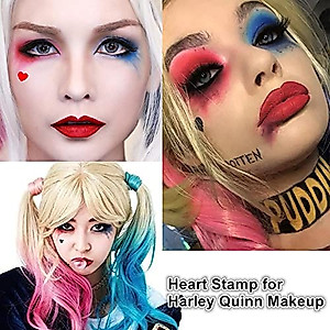 Mysense 2PCS Liquid Eyeliner Stamp Pen Set, Red & Black Heart Stamp Eyeliner Pencil Eye Liner Stencils, Waterproof Smudge-proof Eyeliner for Women Girls Halloween Harley Quinn Costumes Cosplay Makeup