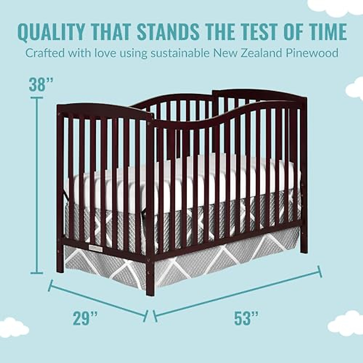 Dream On Me Chelsea 5-In-1 Convertible Crib In Cherry, JPMA Certified