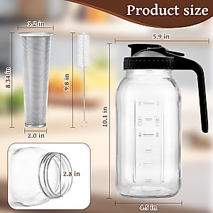 batoybeni Cold Brew Coffee Maker 64 oz (2 Quart / 1.9 Liter) Mason Jar - Wide Mouth Pitcher with Handle & Stainless Steel Filter for Coffee, Iced Tea, Sun Tea, Lemonade, and Homemade Fruit Drinks
