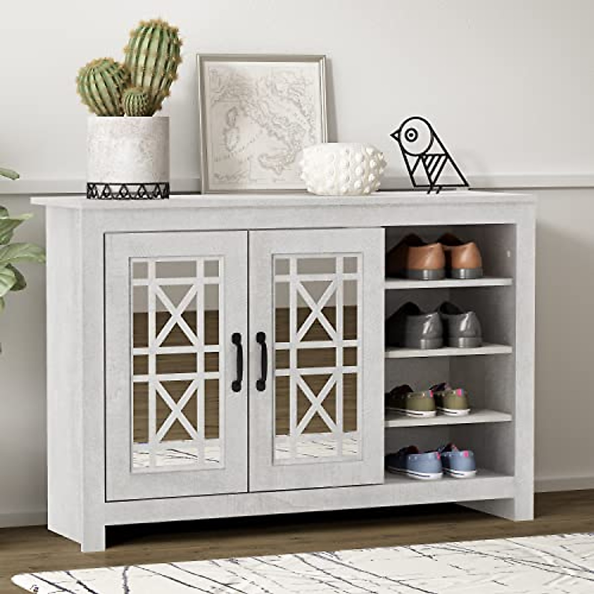 Galano Isadora 16 Pair Shoe Cabinet with 2 Door with Shelves - Modern Shoe Rack - Standing Shoe Cabinet - Shoe Storage with Doors - Shoe Organizer for Home - Dusty Grey Oak