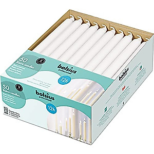 BOLSIUS White Candlesticks Bulk Pack 50 Count - Unscented Dripless 11.5 Inch Household & Dinner Candle Set - 12+ Burn Hours - Premium European Quality - Consistent Smokeless Flame - 100% Cotton Wick
