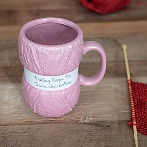 Boxer Gifts 'Knitting Keeps Me From Unraveling' Novelty Knitting Gift Mug | Light Pink Colour With Realistic Yarn Detailing | Amazing Christmas, Birthday Or Mother's Day Gift For Her