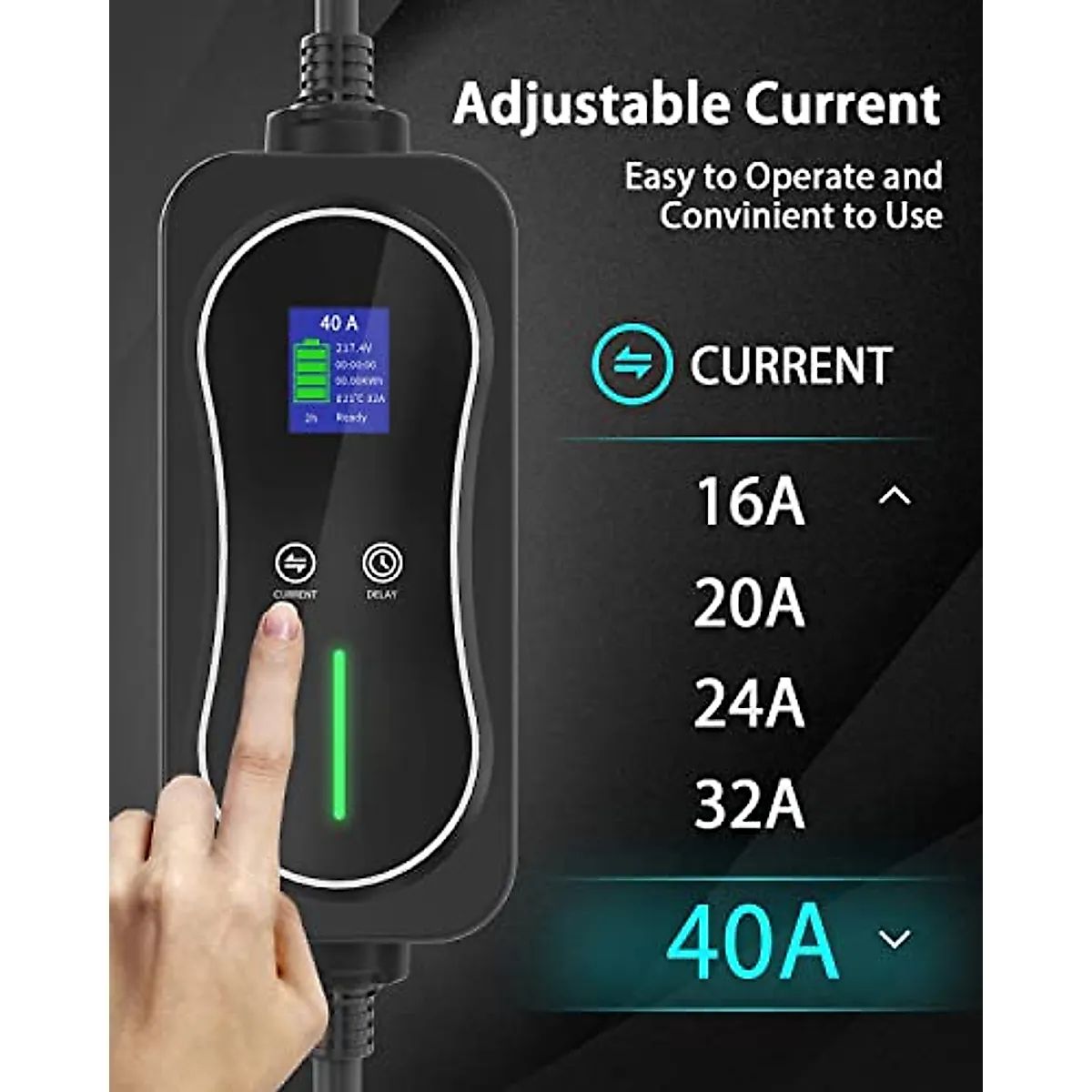 LF Bros Portable Level 2 EV Charger (16-40A, 120-240V, 9.6KW), Electric Vehicle Charger, NEMA14-50 Plug/Waterproof/UL Certified/Adjustable Current/Delay Charging/Compatible with All J1772