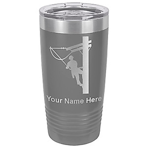 LaserGram 20oz Vacuum Insulated Tumbler Mug, Lineman, Personalized Engraving Included (Gray)
