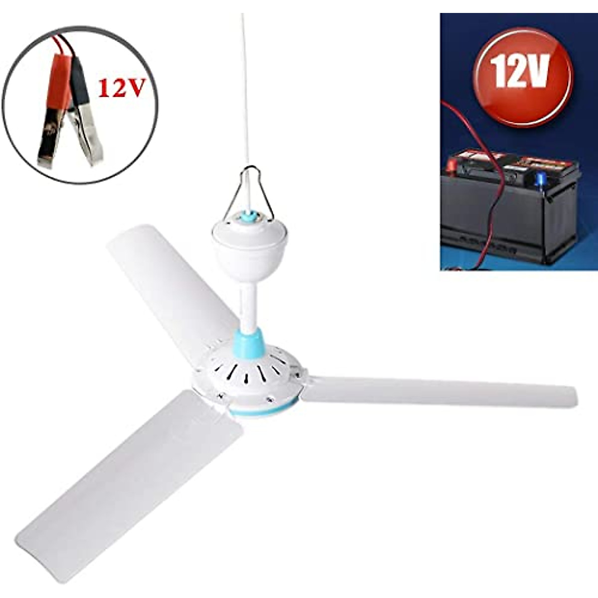 EXDOLL Portable Ceiling Fan 12V DC Mini Hanging Fan 19.7” Silent Camping Tent Hanging Fan Mute Energy-Saving Fans Bedroom Breeze Gazebo Fan Battery Powered