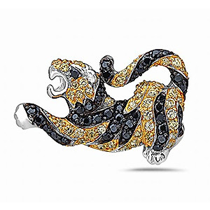 LaTisoro 925 Solid Sterling Silver CZ Cougar Goldplated Pendant, Charm 4 Bracelet, Necklace, Tiger Jewelry