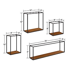 Kate and Laurel Mallory Modern Floating Wall Shelves, Set of 4, Rustic Brown and Black, Modern Farmhouse Accent Shelves for Storage and Display