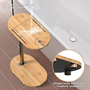 Farafox Bamboo Bathtub Tray Table, Adjustable Bathtub Side Table, Antiskid Freestanding Bath Caddy Tray, Bath Caddy Rack with Extendable Sides and Wine Glass Holder for Luxury Bath Home Spa