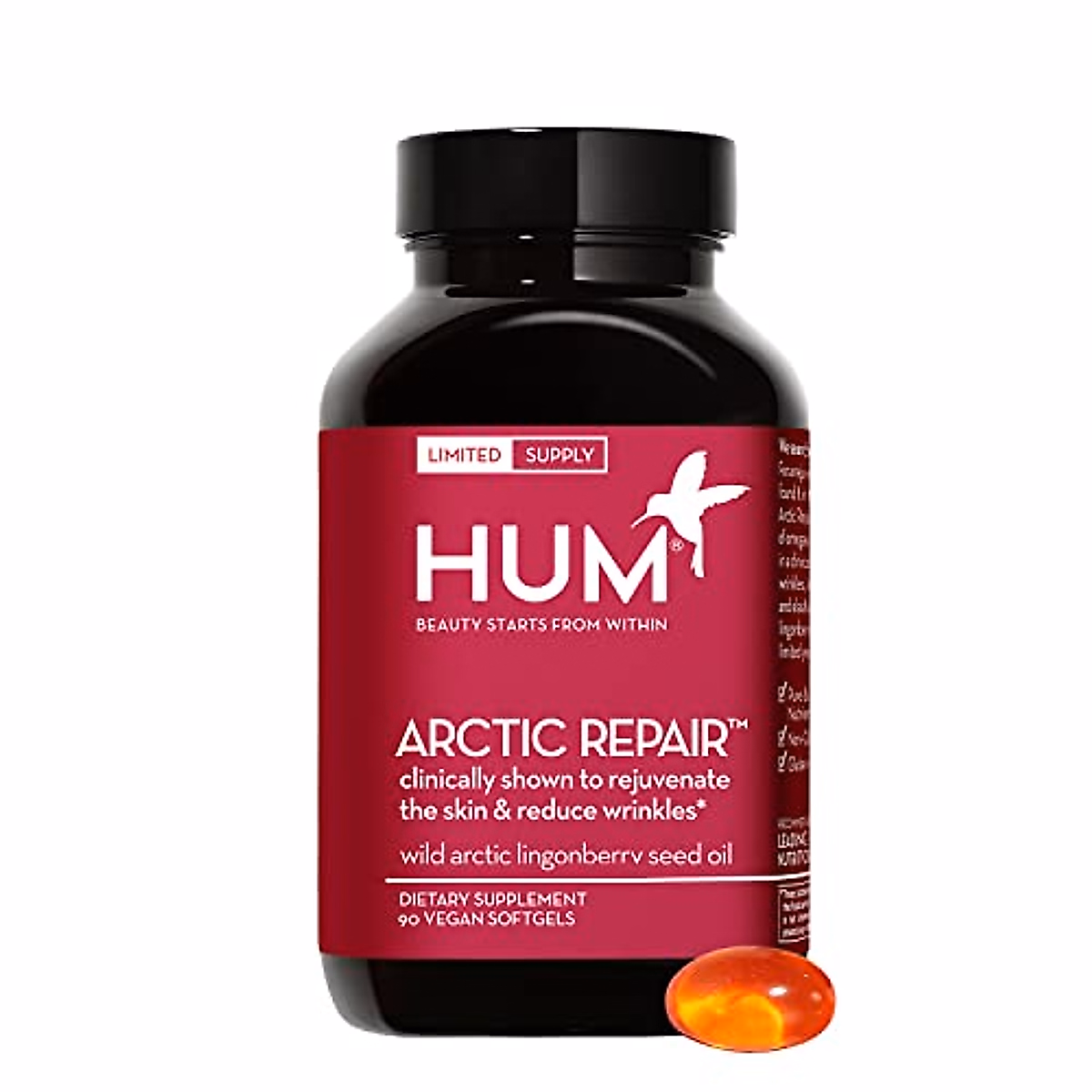 HUM Arctic Repair - Anti Wrinkle + Skin Hydration Anti Aging Supplement - Vitamin A, Omega 3, 6 & 9, and Lingonberry Seed Oil to Support Skin Elasticity + Density (90 Vegan Softgels)