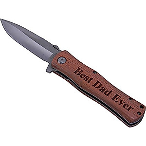 Best Dad Ever Folding Pocket Knife with Pocket Clip - (Wood Handle)