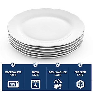 Y YHY Ceramic Dinner Plates, 10.6 Inch Porcelain Scalloped Plates, Off-White Serving Dishes Set of 6 for Home Kitchen, Microwave & Dishwasher Safe, Dinnerware Dishes Gift for Christmas