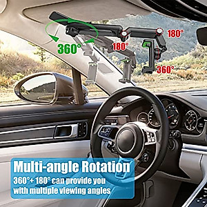 Sun Visor Phone Holder for Car, Multifunctional 360° Rotating Sun Visor Cell Phone Holder, Universal Retractable Rearview Mirror Steering Wheel Phone Clip Mount Compatible with iPhone/Samsung/Android